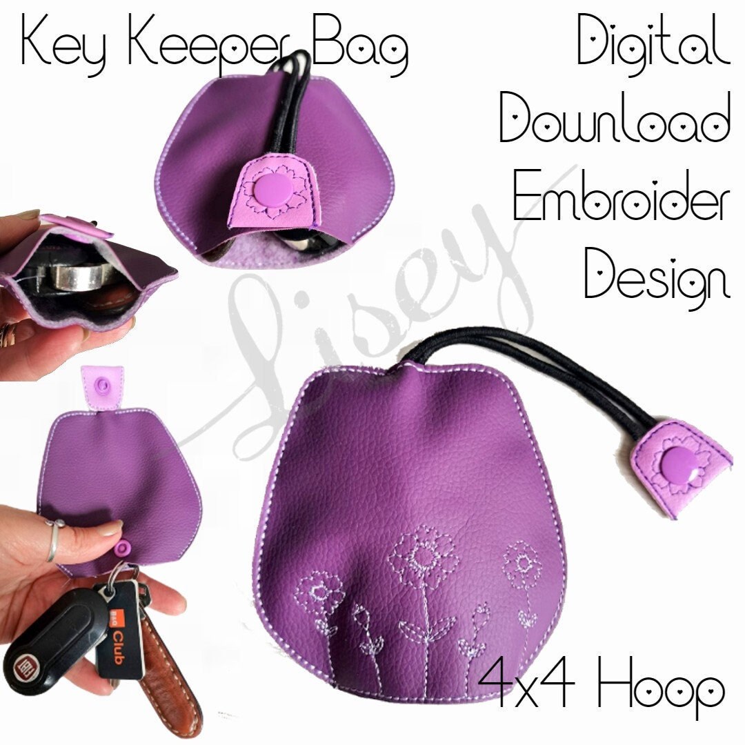 Flower Doodle Key Holder With Pull Strap, Key Keeper Bag, in the Hoop ...