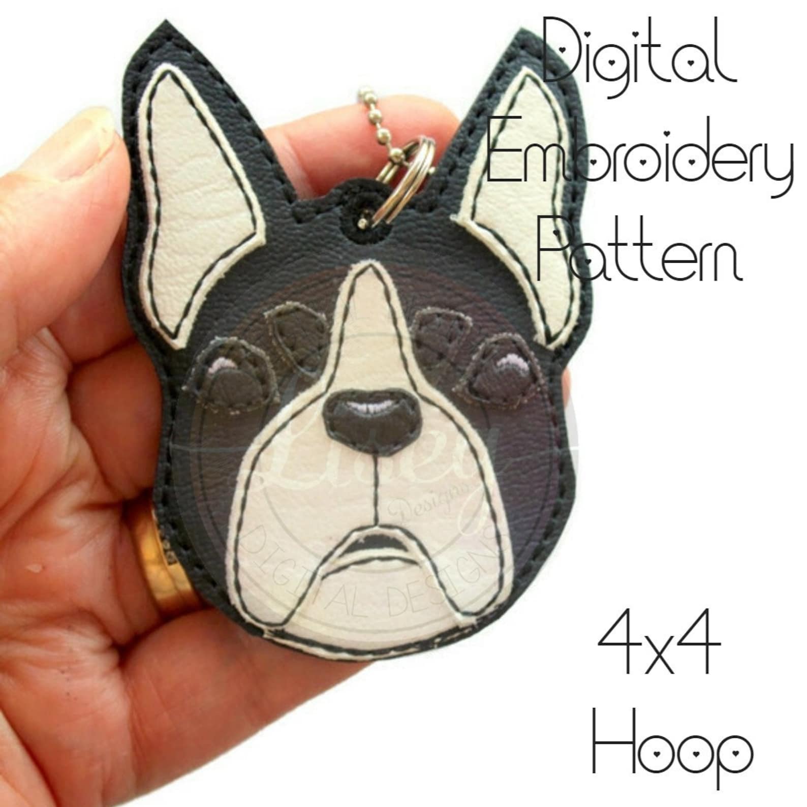 Boston Key Ring Chain, Large Charm, Layered Raw Edge Applique, DIGITAL ...