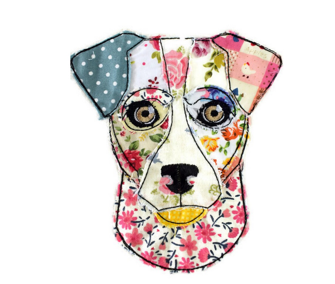 Digital File, Patchwork Jack Russell Terrier, Raw Edge Applique ...