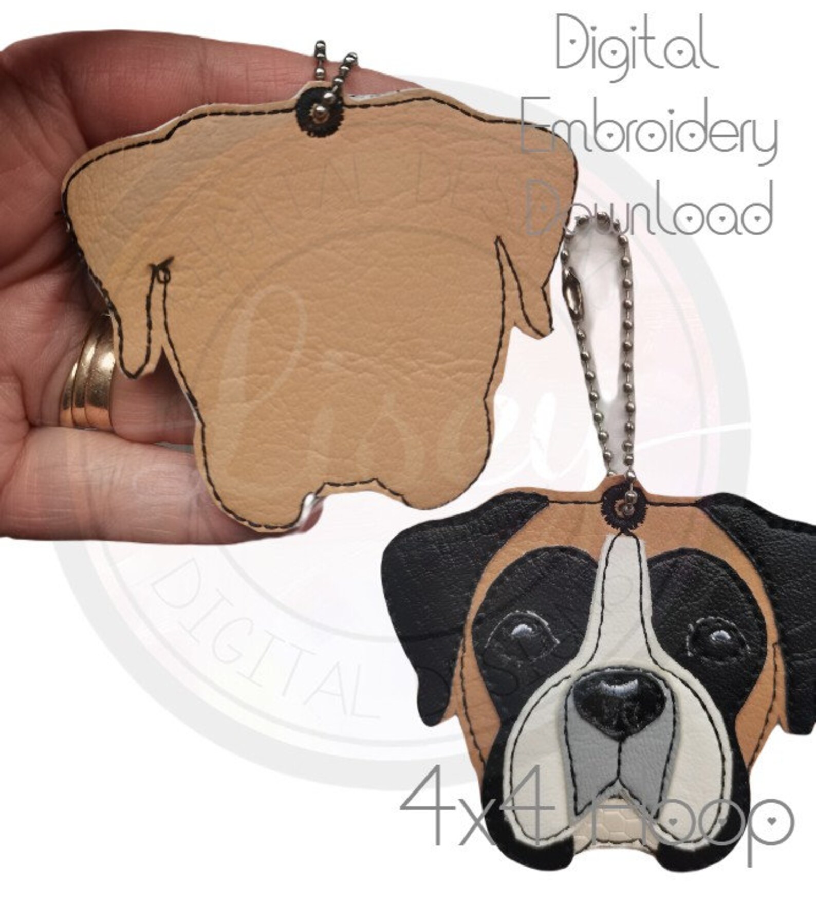 Boxer Key Ring Chain, Large Charm, Boxer Dog, Layered Raw Edge Applique ...