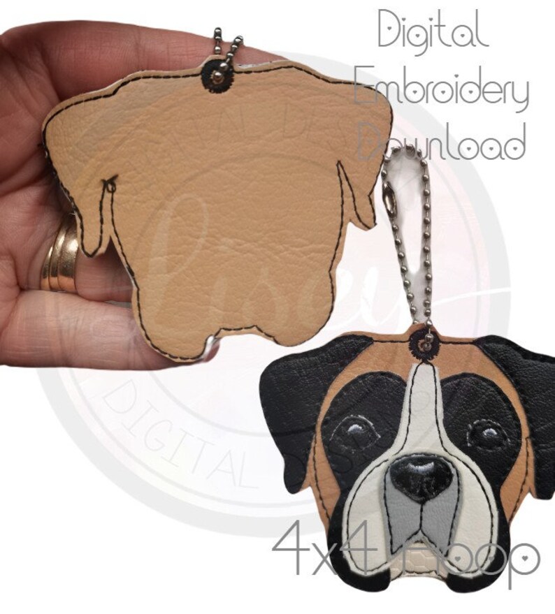 Boxer Key Ring Chain, Large Charm, Boxer Dog, Layered Raw Edge Applique ...