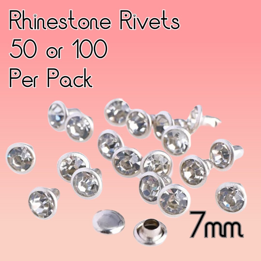Rhinestone Rivets, Crystal Rivet, Clear Crystal Stones, Silver, 7mm, 50 ...