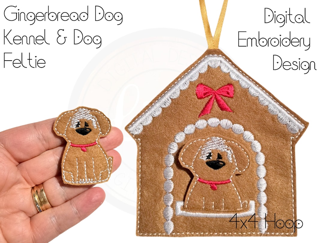Gingerbread Dog House & Dog Feltie, Hanging Decoration, Christmas ...