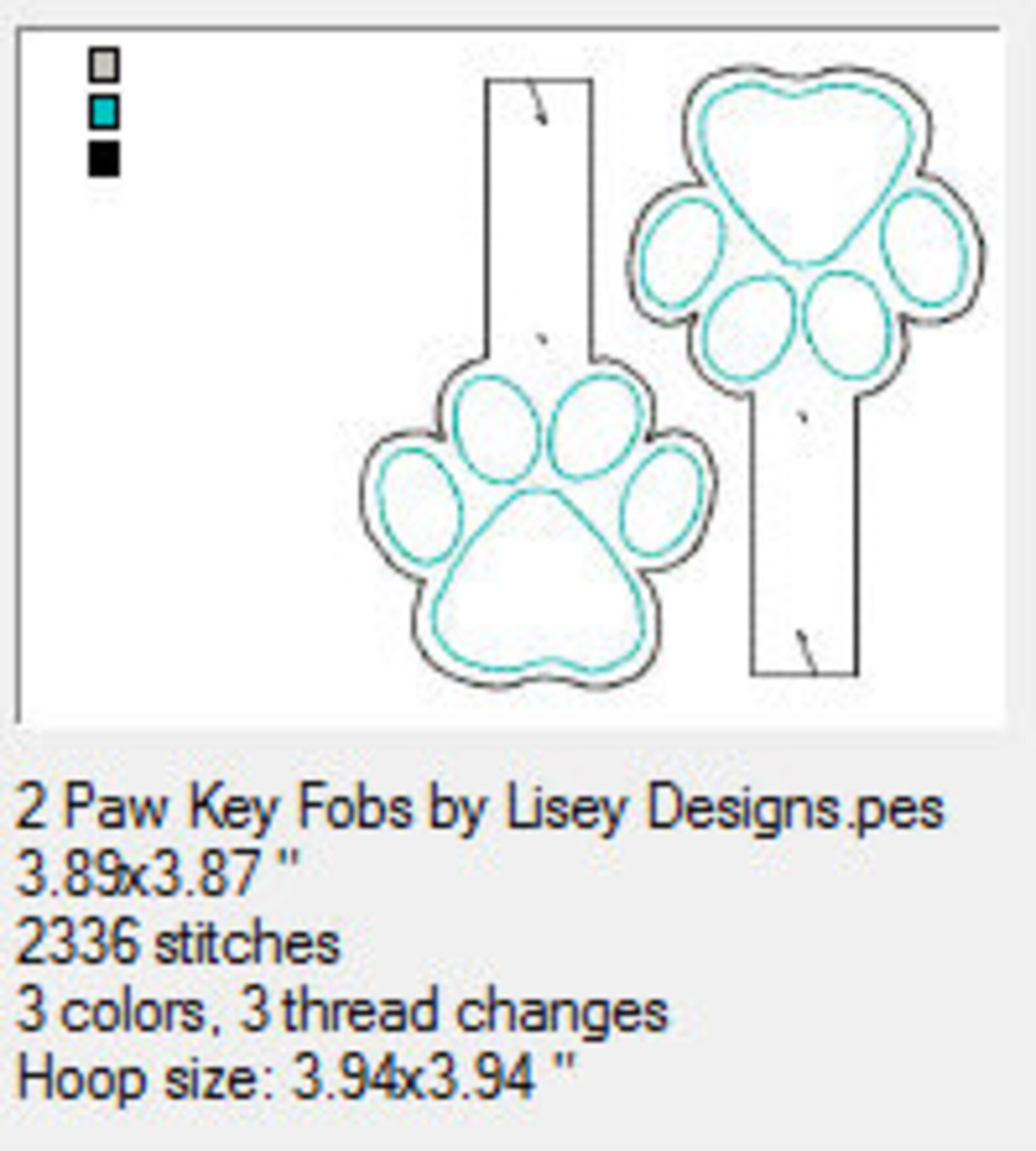 Paw Key Fob Paw Embroidery PAW Embroidery Lisey Designs | Etsy