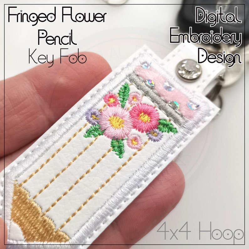 Pretty Flower Pencil Key Fob 4x4 Hoop Required ITH - Etsy