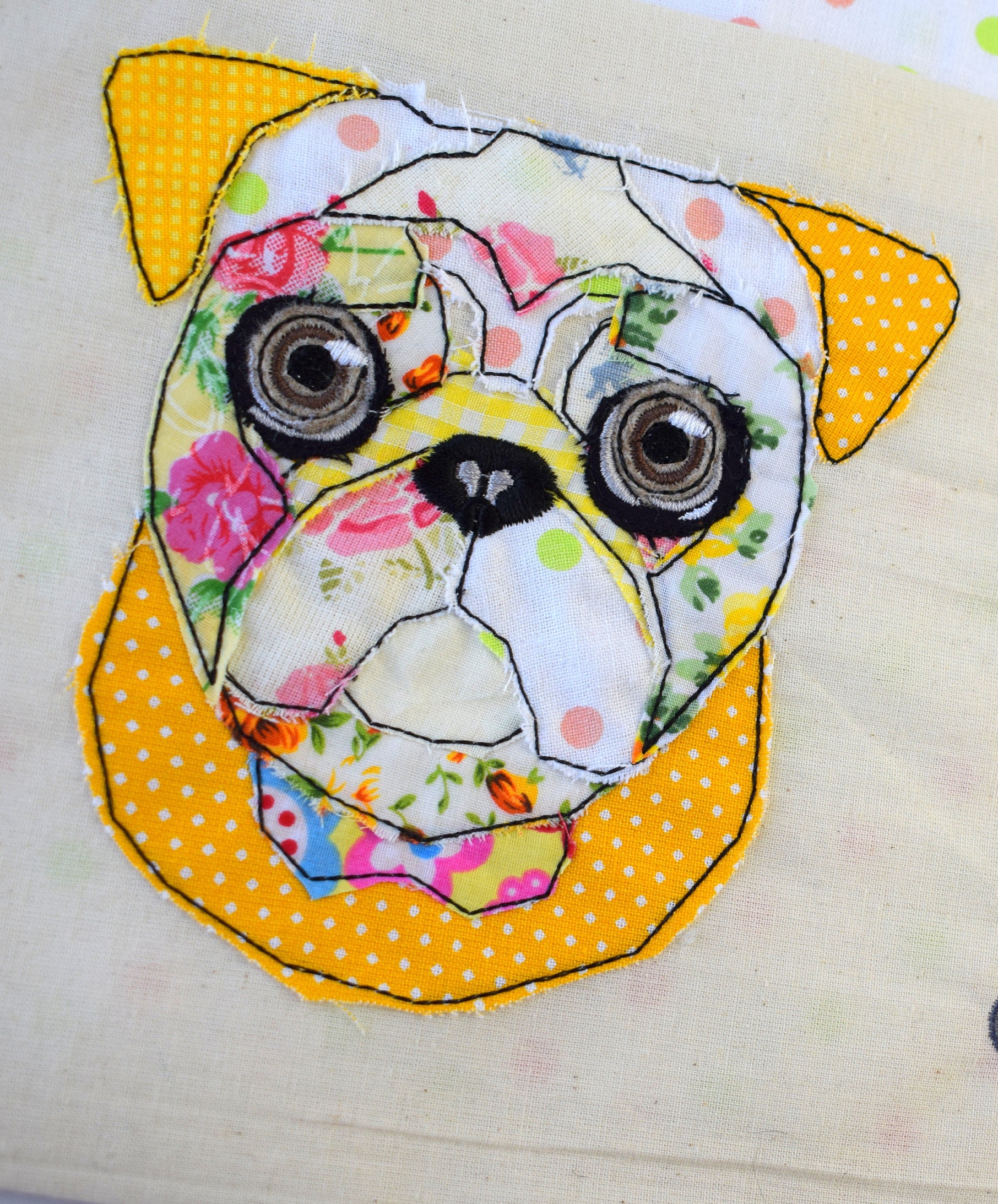 Digital File Patchwork Pug Raw Edge Applique Machine | Etsy