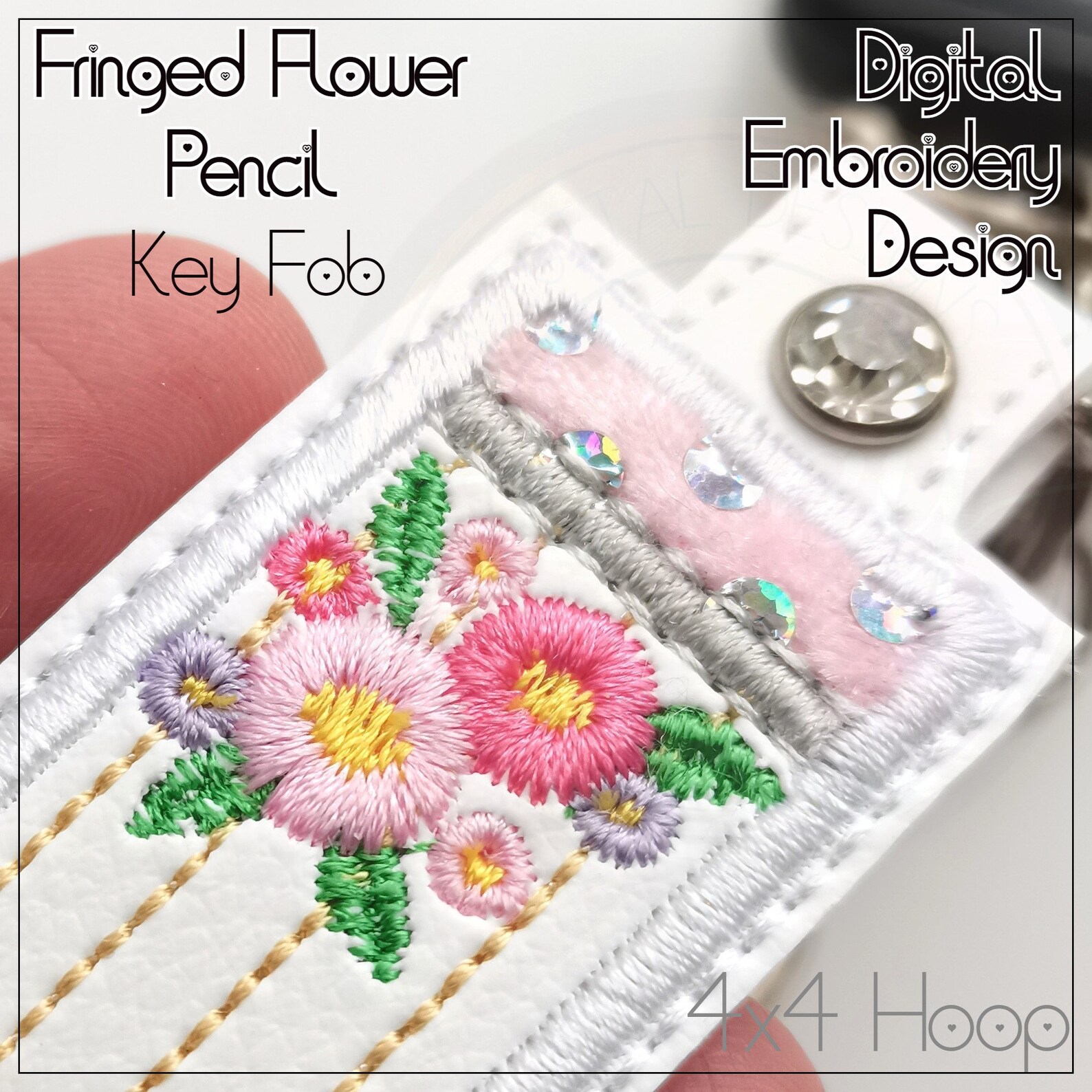 Pretty Flower Pencil Key Fob 4x4 Hoop Required ITH - Etsy