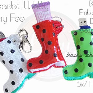 Welly Carry Key Fob, Wellington Boot Key Ring, Gumboots, Polka Dot ...