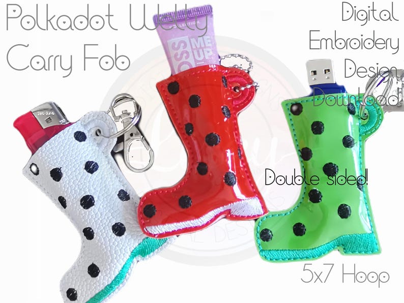 Welly Carry Key Fob, Wellington Boot Key Ring, Gumboots, Polka Dot ...