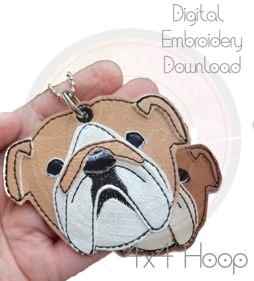 English Bulldog Key Ring Chain, Large Charm, Layered Raw Edge Applique ...