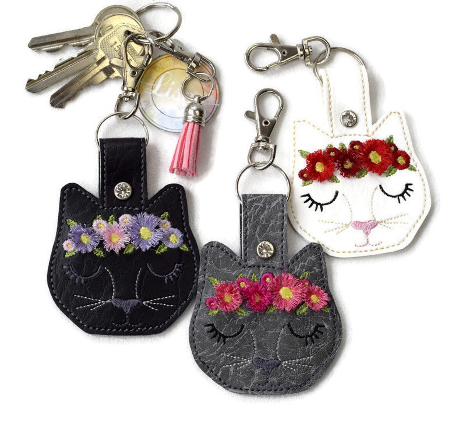 4x4 Cat Key Fob, 3D Fringed Flower, DIGITAL DESIGN, Cat Key Ring ...