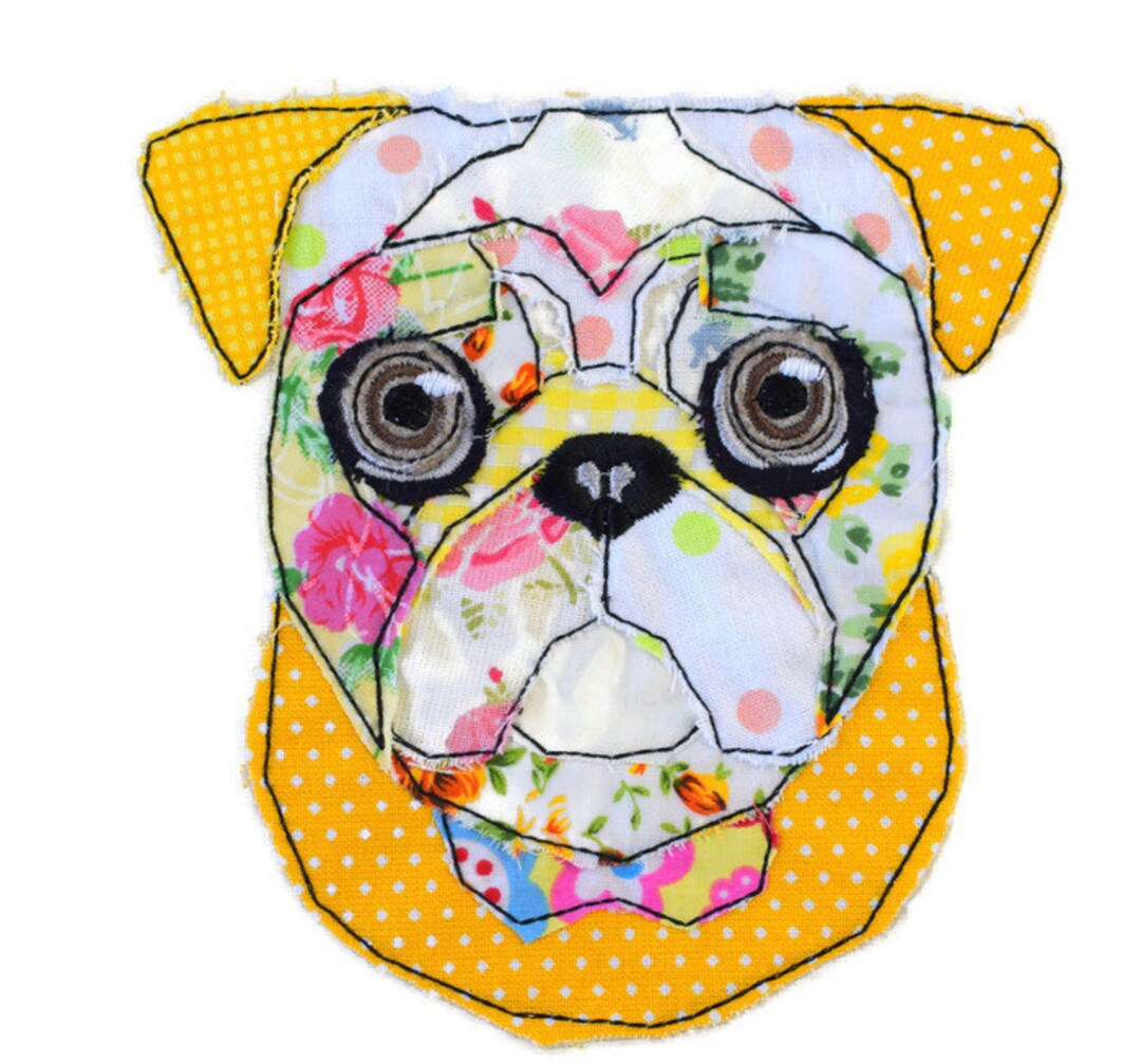 Digital File, Patchwork Pug, Raw Edge Applique, Machine Embroidery ...