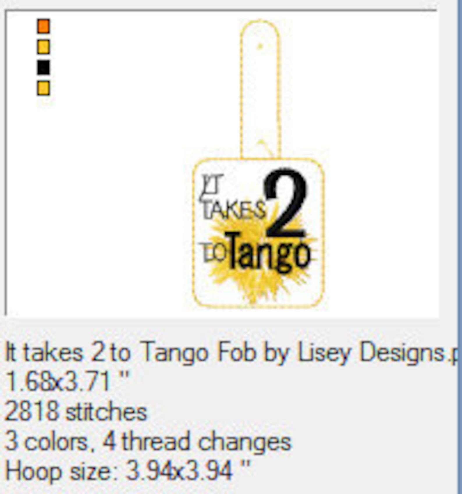 DIGITAL PATTERN, It Takes 2 to Tango, Key Fob, Funny Pun, ITH ...