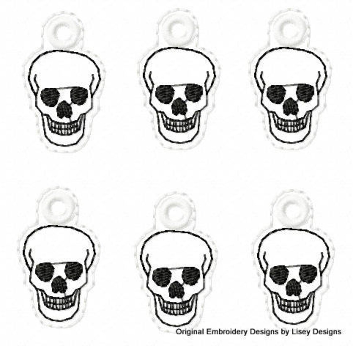 DIGITAL PATTERN, 6 Skull Zip Pull, Bag Charms, Phone Plug, ITH, 4x4 ...