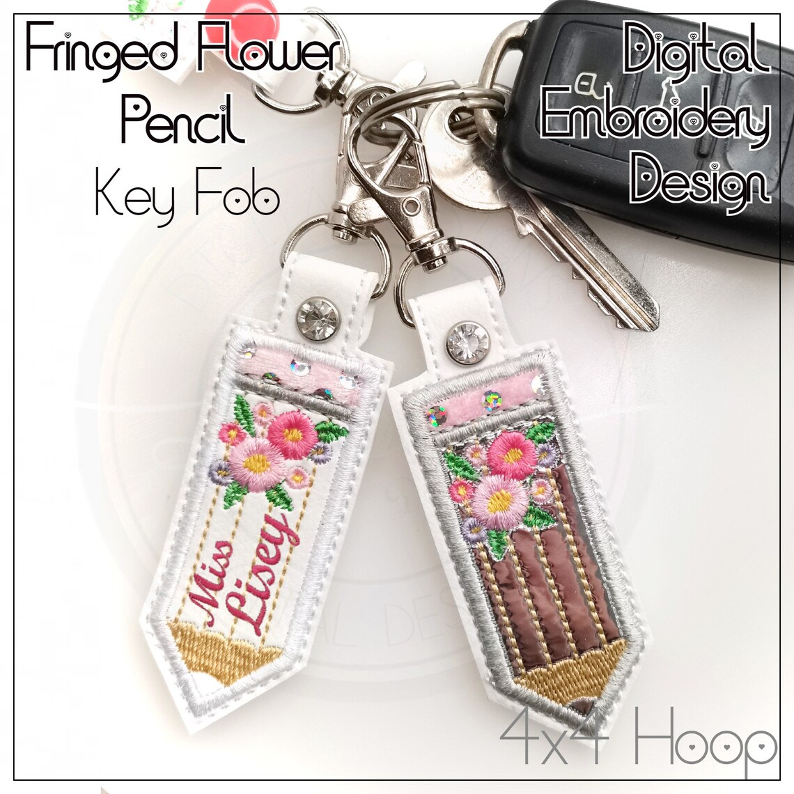 Pretty Flower Pencil Key Fob 4x4 Hoop Required ITH - Etsy