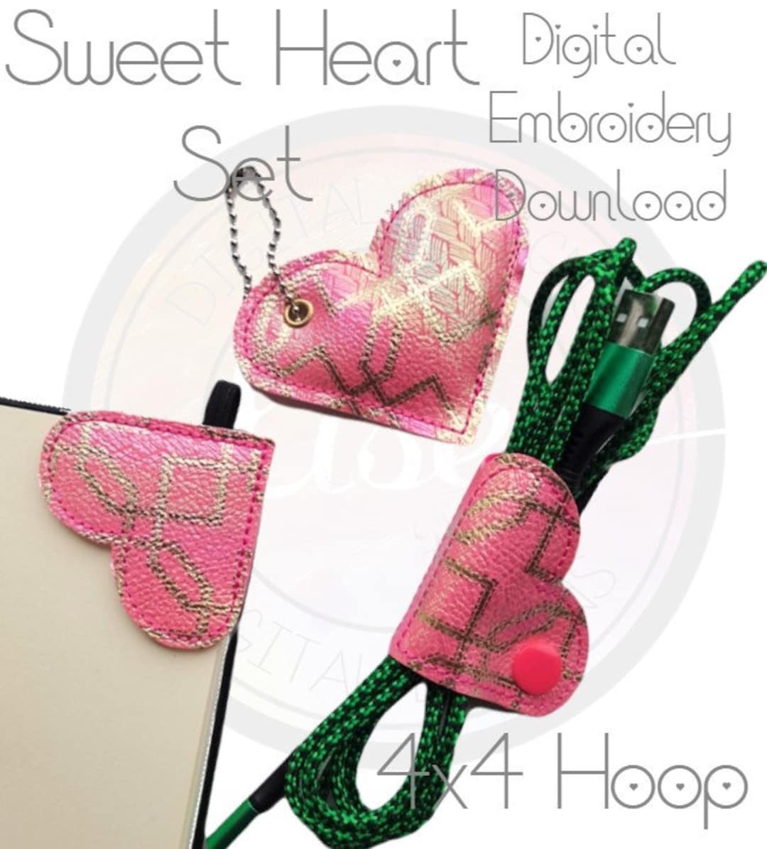 Sweet Heart Embroidery, Heart Key Chain, Page Marker, Chord Keeper, Low ...