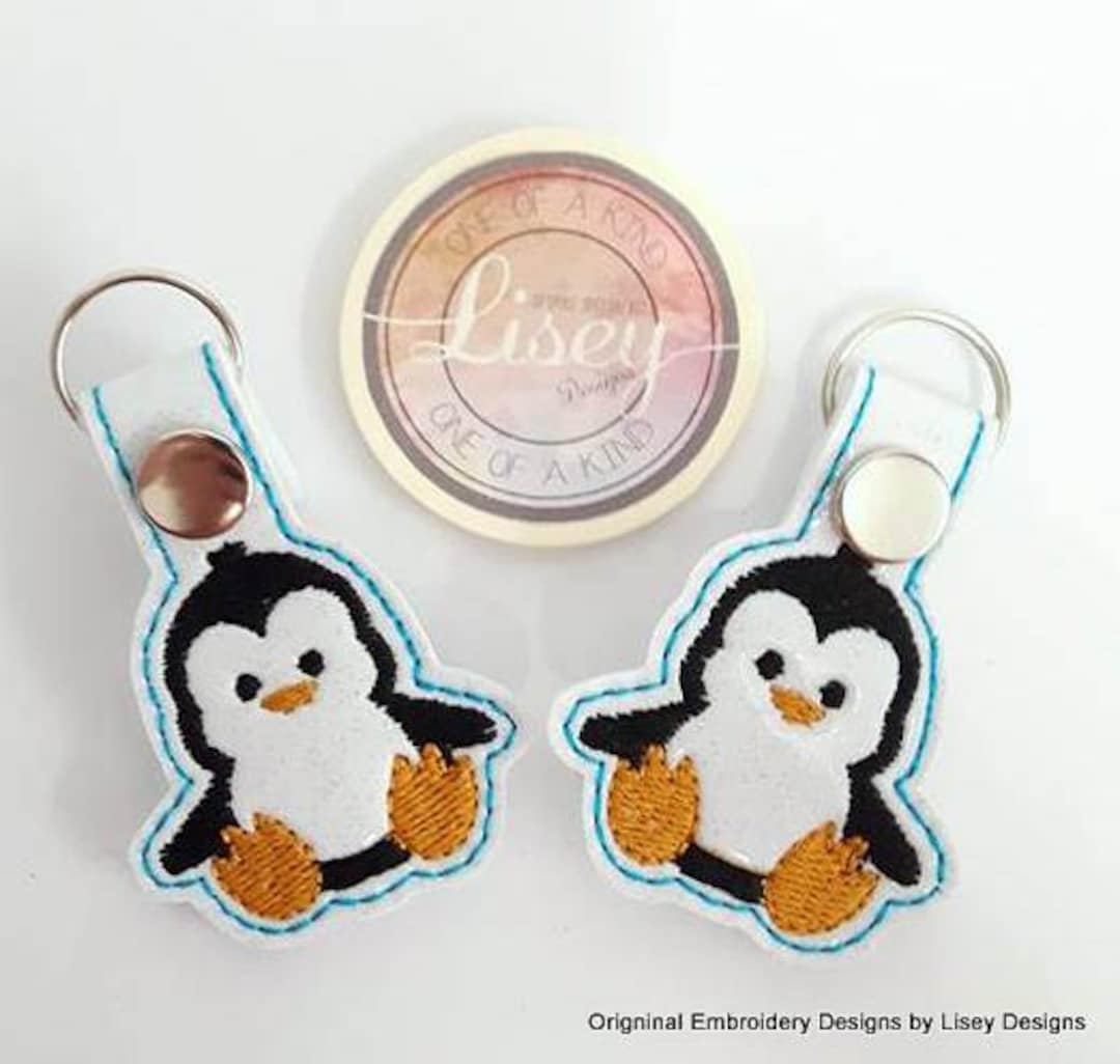 Digital File, 2 Penguin Key Fobs, Lisey Designs, Penguin Embroidery ...