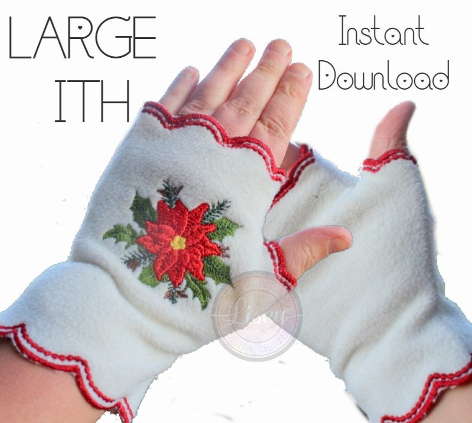 Wristlets, Large Fingerless Gloves, Poinsettia, Pattern, Digital ...