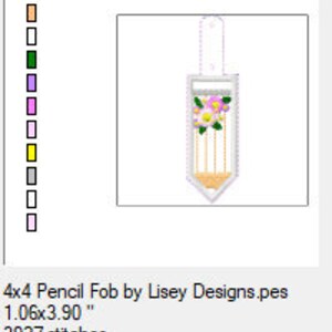 Pretty Flower Pencil Key Fob, 4x4 Hoop Required, ITH, Embroidery ...