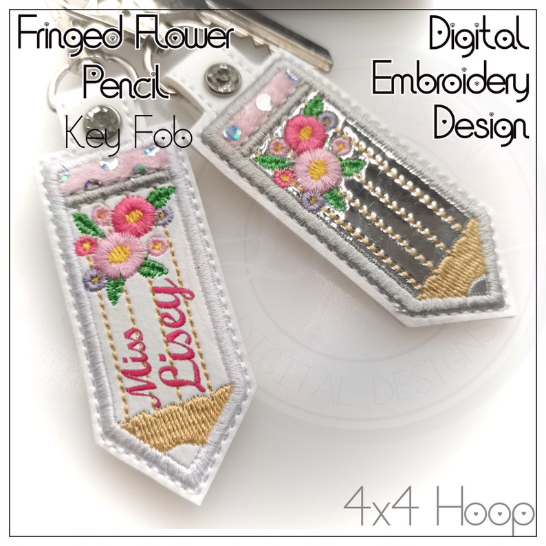 Pretty Flower Pencil Key Fob 4x4 Hoop Required ITH - Etsy