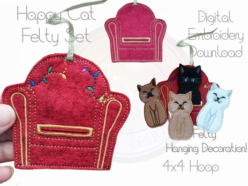 Cat & Fairy Lights on Couch Felty, Hanging Decoration, Christmas Design ...