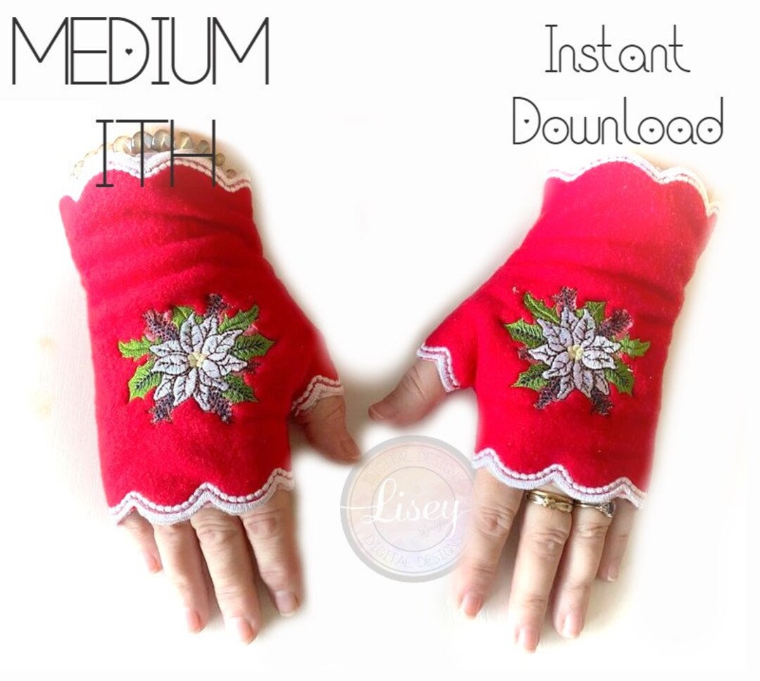 Wristlets, Medium Fingerless Gloves, Poinsettia, Pattern, Digital ...