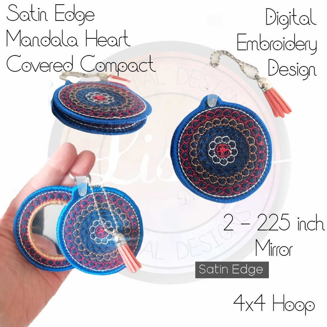 50 - 54mm Mirror, Mandala Heart, Fabric Covered Compact Mirror, Digital ...