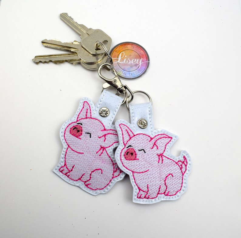 DIGITAL PATTERN, Pig Key Fob, 2 Pink Pig Key Ring, ITH, Embroidery ...
