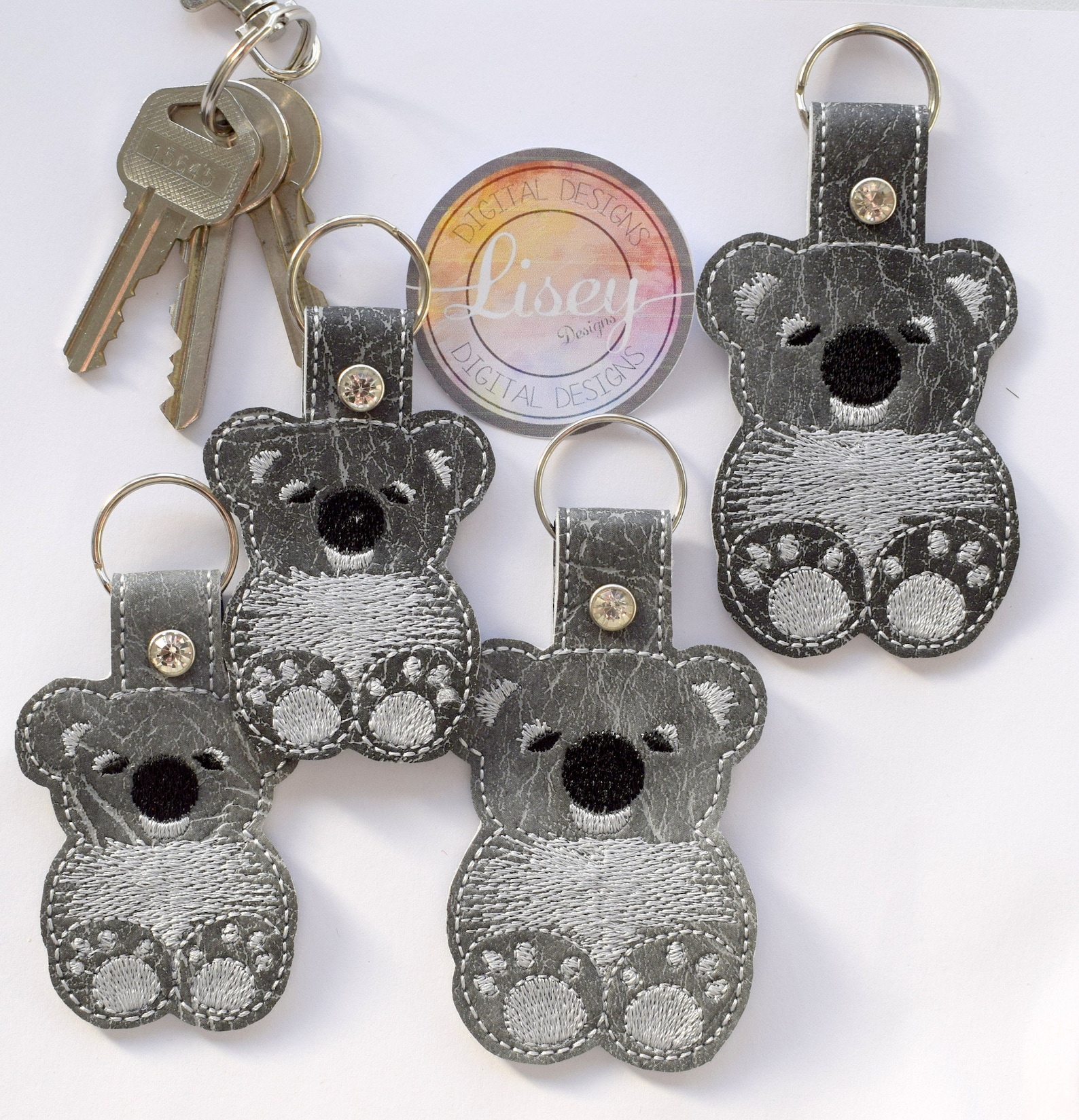 Koala Key Fob, SET, Koala Key Fob Embroidery, Lisey Designs, 4x4 ...