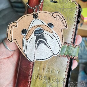 English Bulldog Key Ring Chain, Large Charm, Layered Raw Edge Applique ...