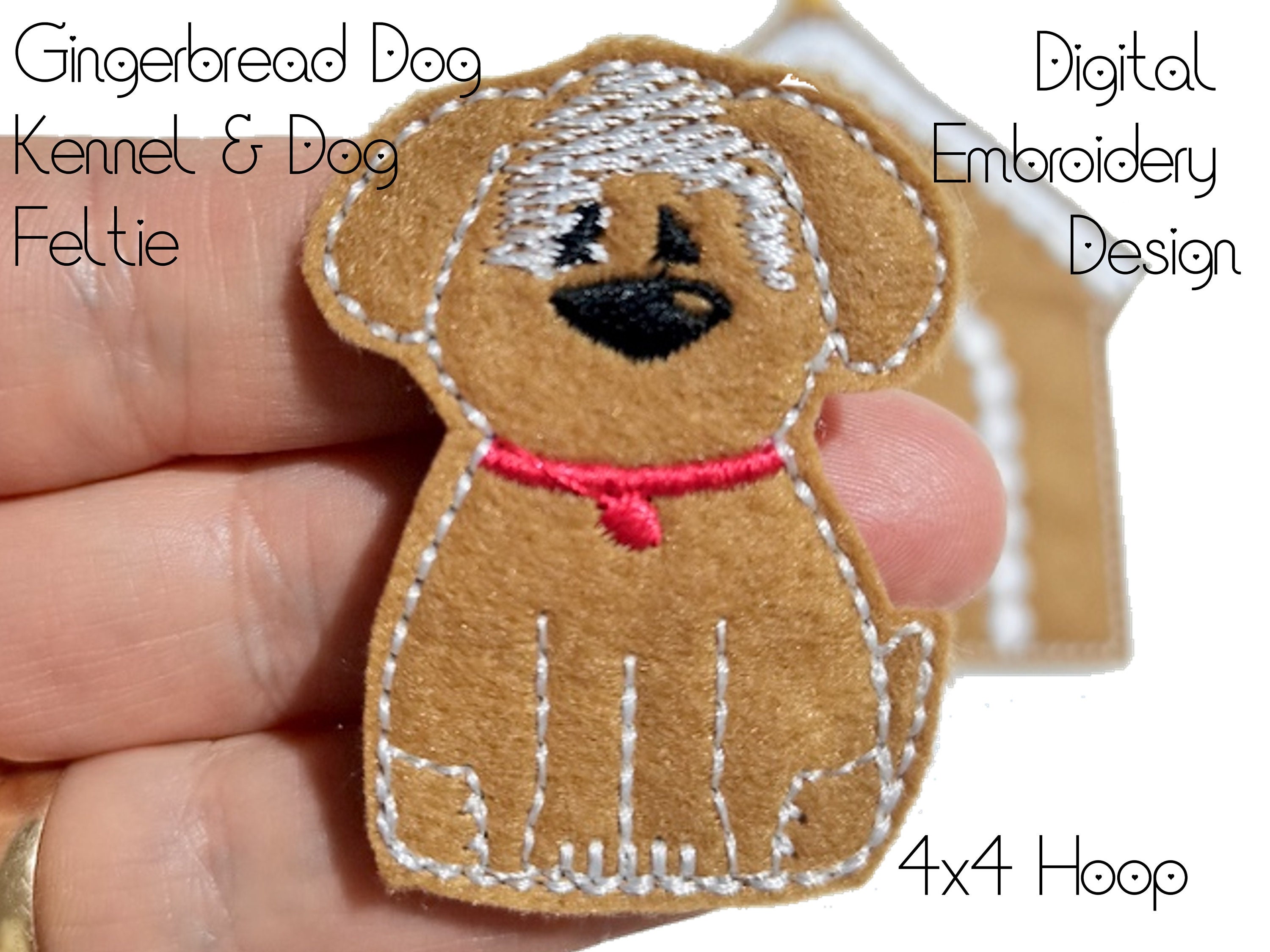 Gingerbread Dog House & Dog Feltie, Hanging Decoration, Christmas ...