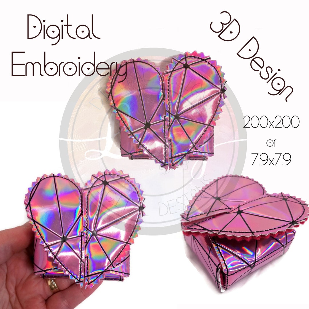 3D Heart Box, Large 3D Box, Digital Embroidery Design, in the Hoop ...