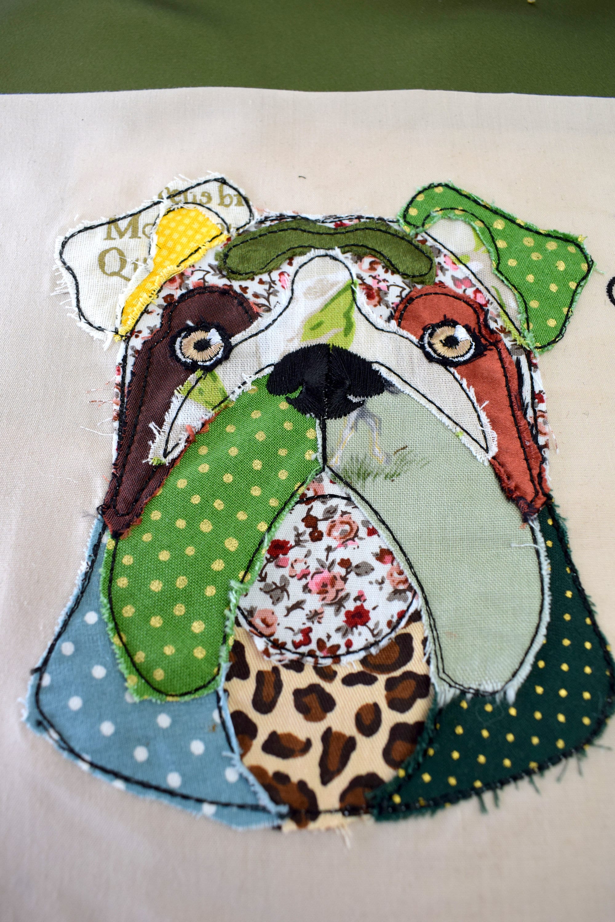 Digital File, Patchwork English Bulldog, Raw Edge Applique, Machine ...