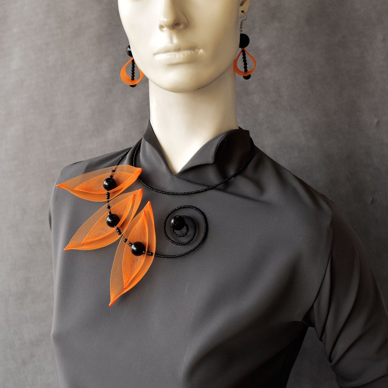 Orange and Black Contemporary Bohemian Style Open Spiral Collar ...