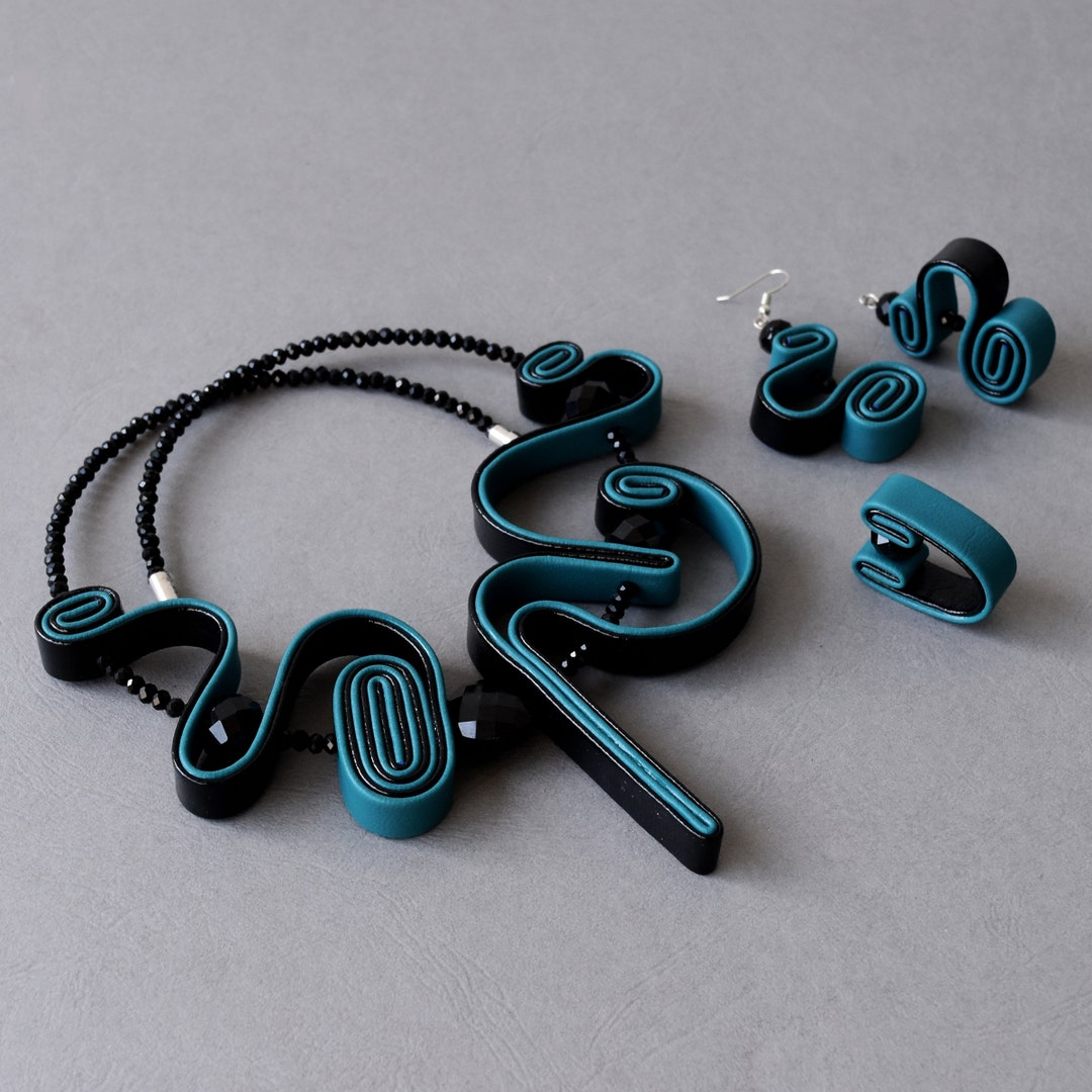 Avant Garde Black and Aqua Collar or Set by Your Choice. Unusual ...