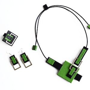 Green and Black Jewelry Set, Two Side Necklace, Asymmetric Necklace ...