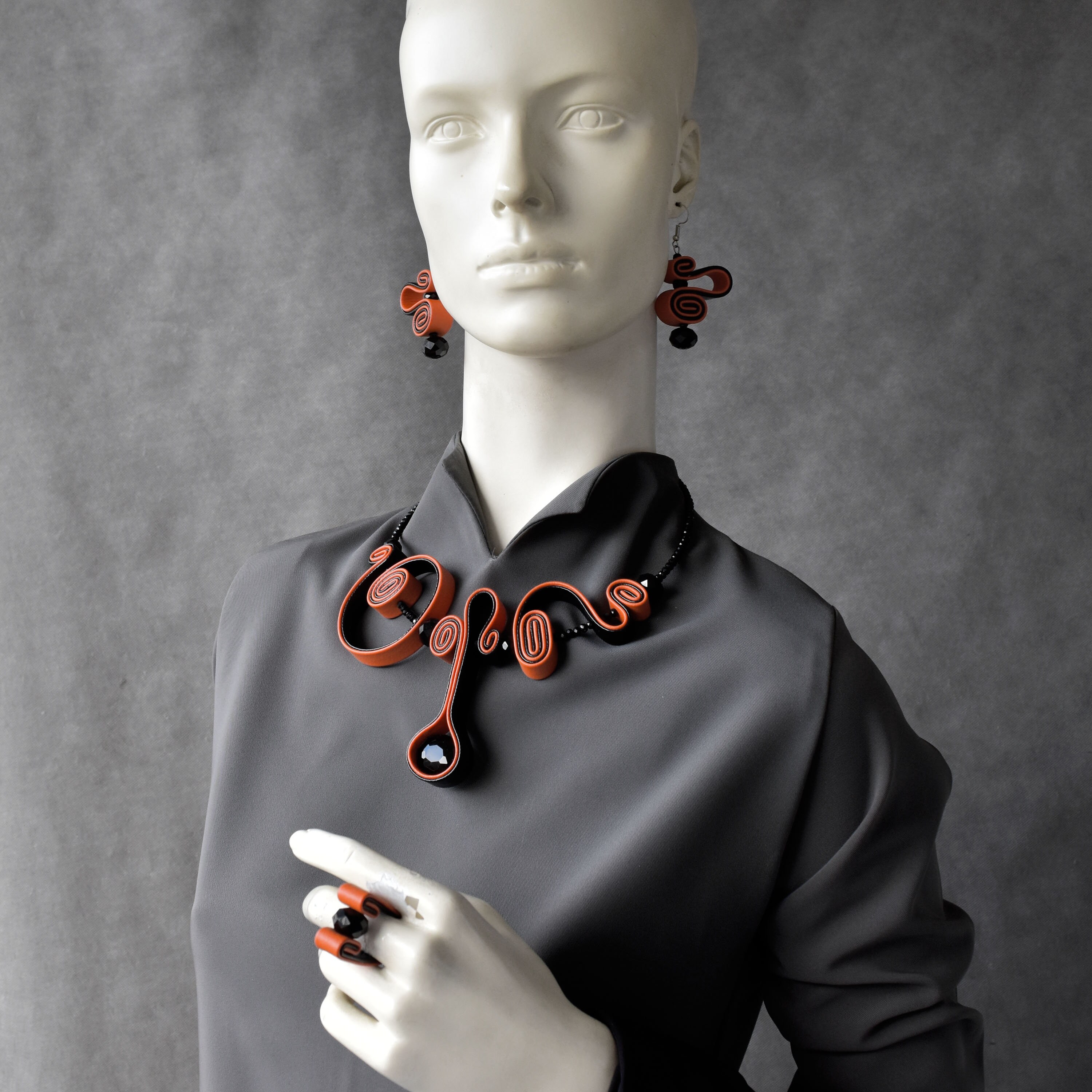 Avant Garde Black and Orange Collar or Set by Your Choice. Unusual ...