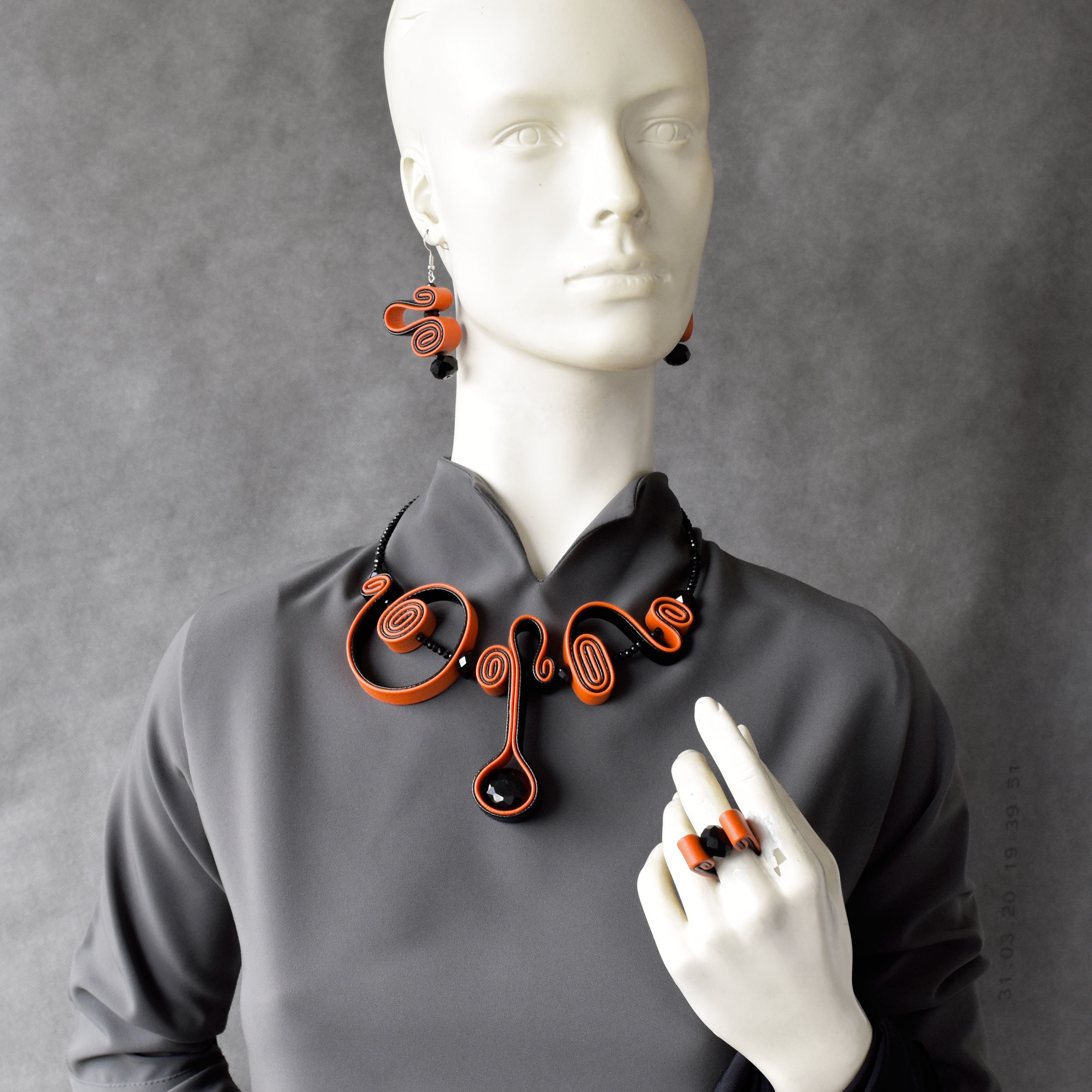 Avant Garde Black and Orange Collar or Set by Your Choice. Unusual ...