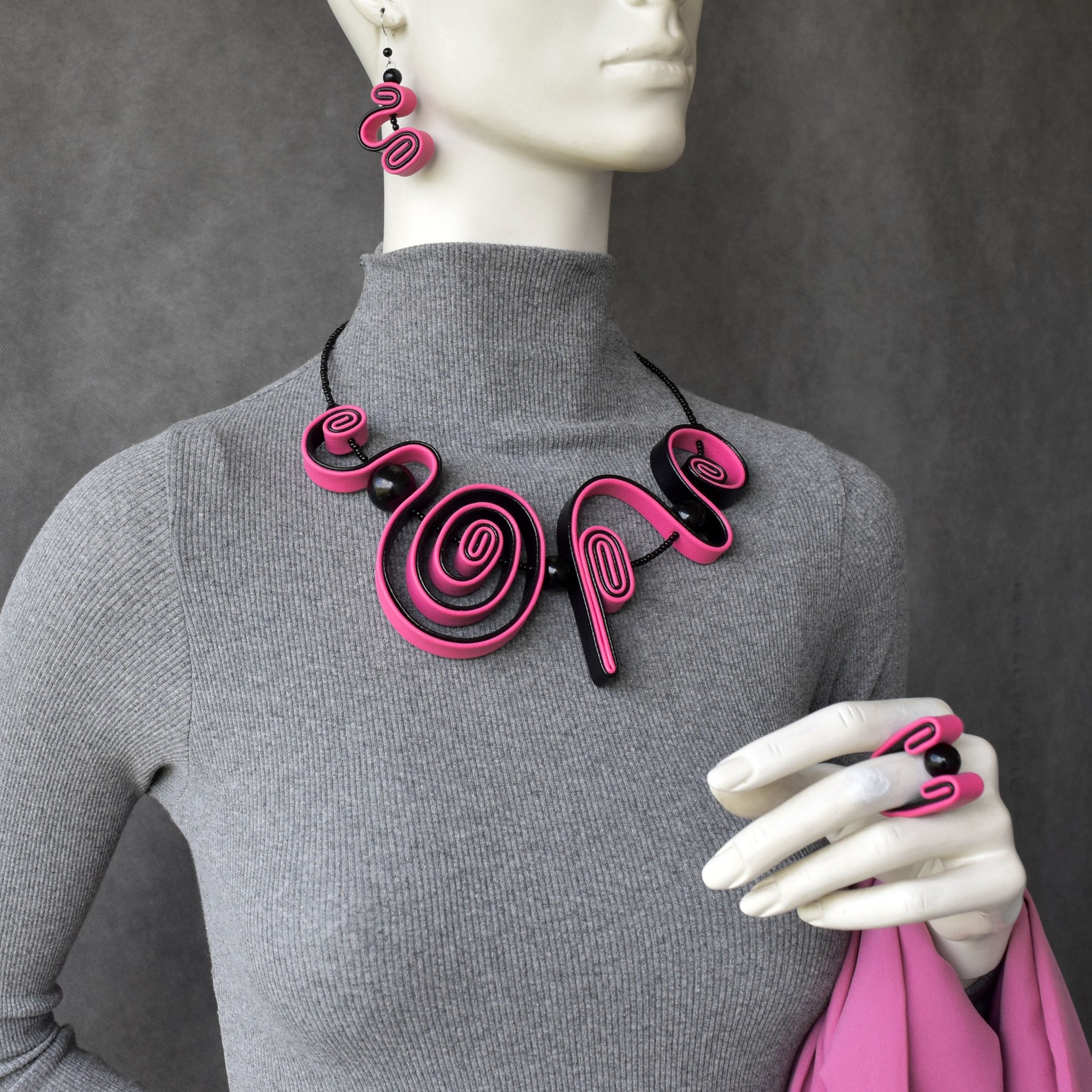 Pink and Black Pop Art Style Collar or Set by Your Choice. Unusual ...