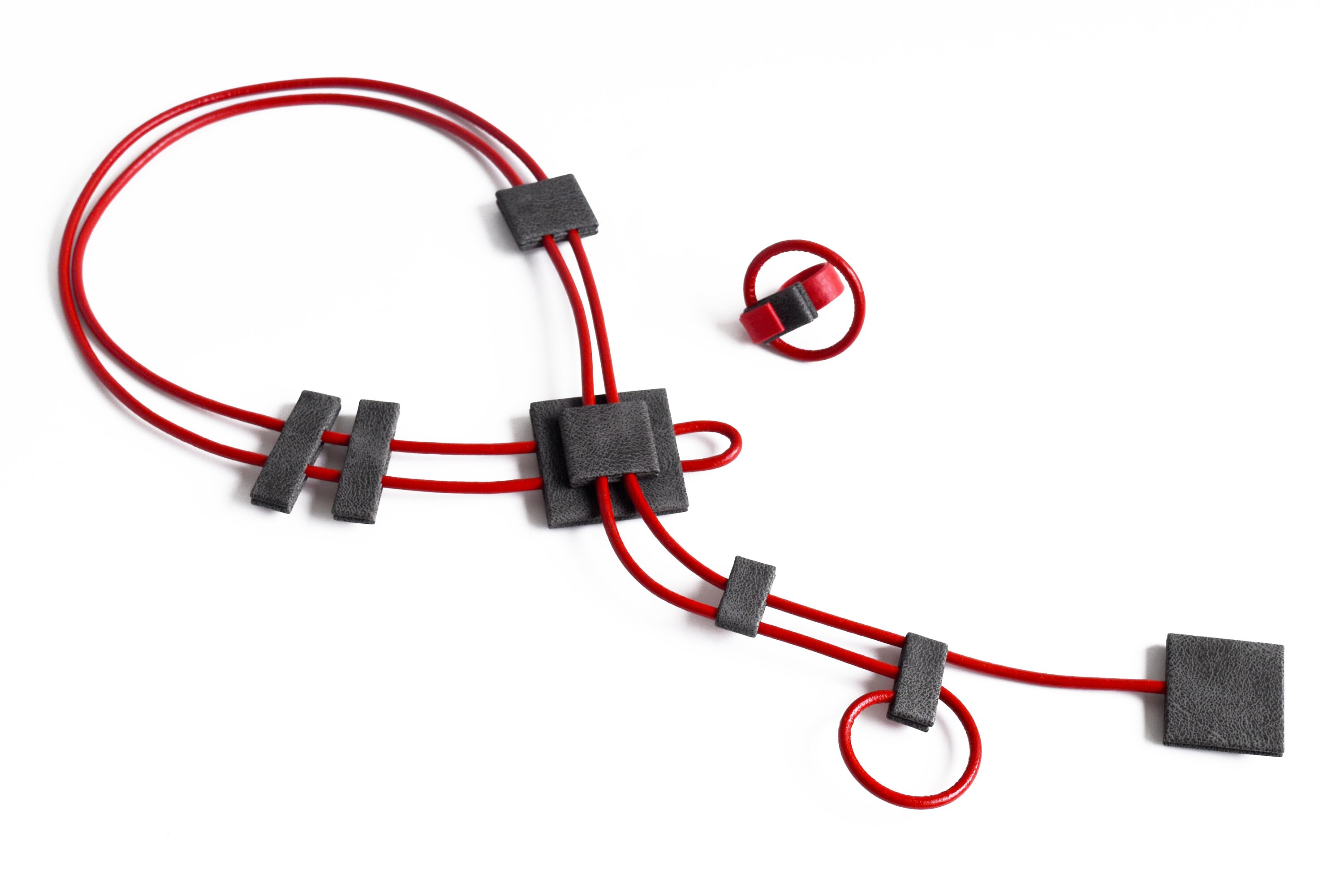 Long leather geometric transformable necklace Contemporary | Etsy