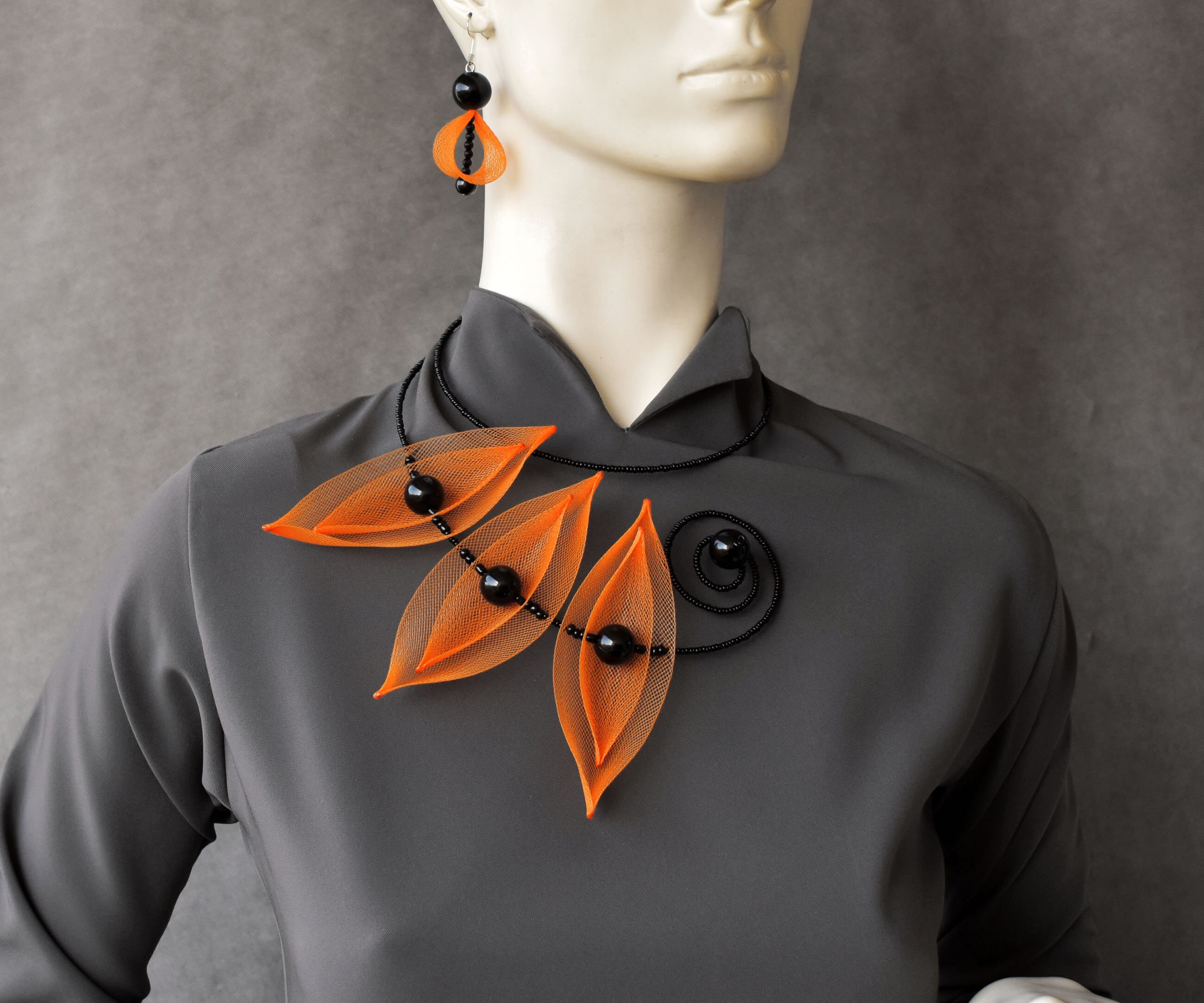 Orange and Black Contemporary Bohemian Style Open Spiral Collar ...