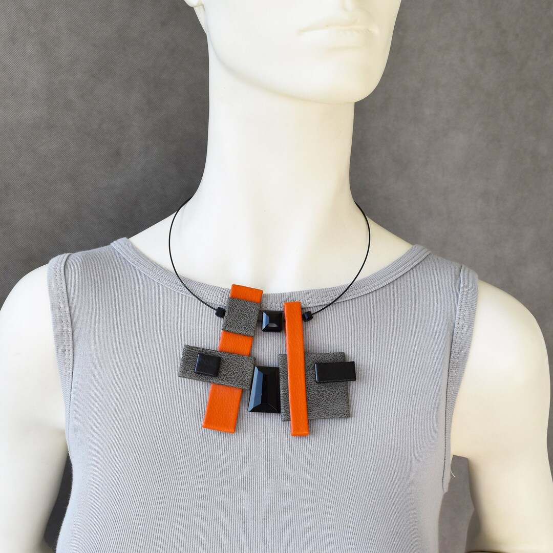 Artistic Abstract Necklace, Minimalist Geometric Composition, Two Sided ...