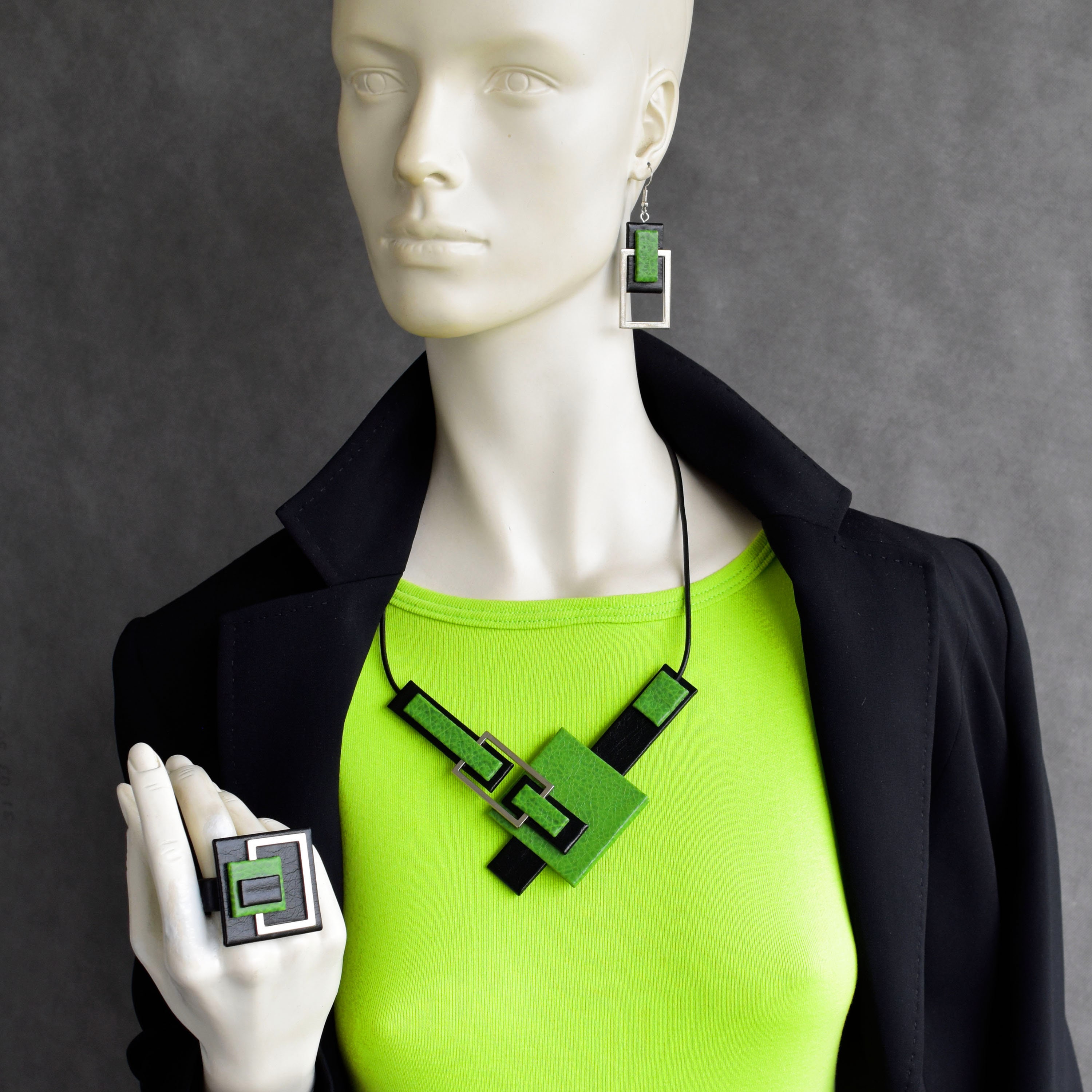 Green and Black Jewelry Set Two Side Necklace Asymmetric - Etsy