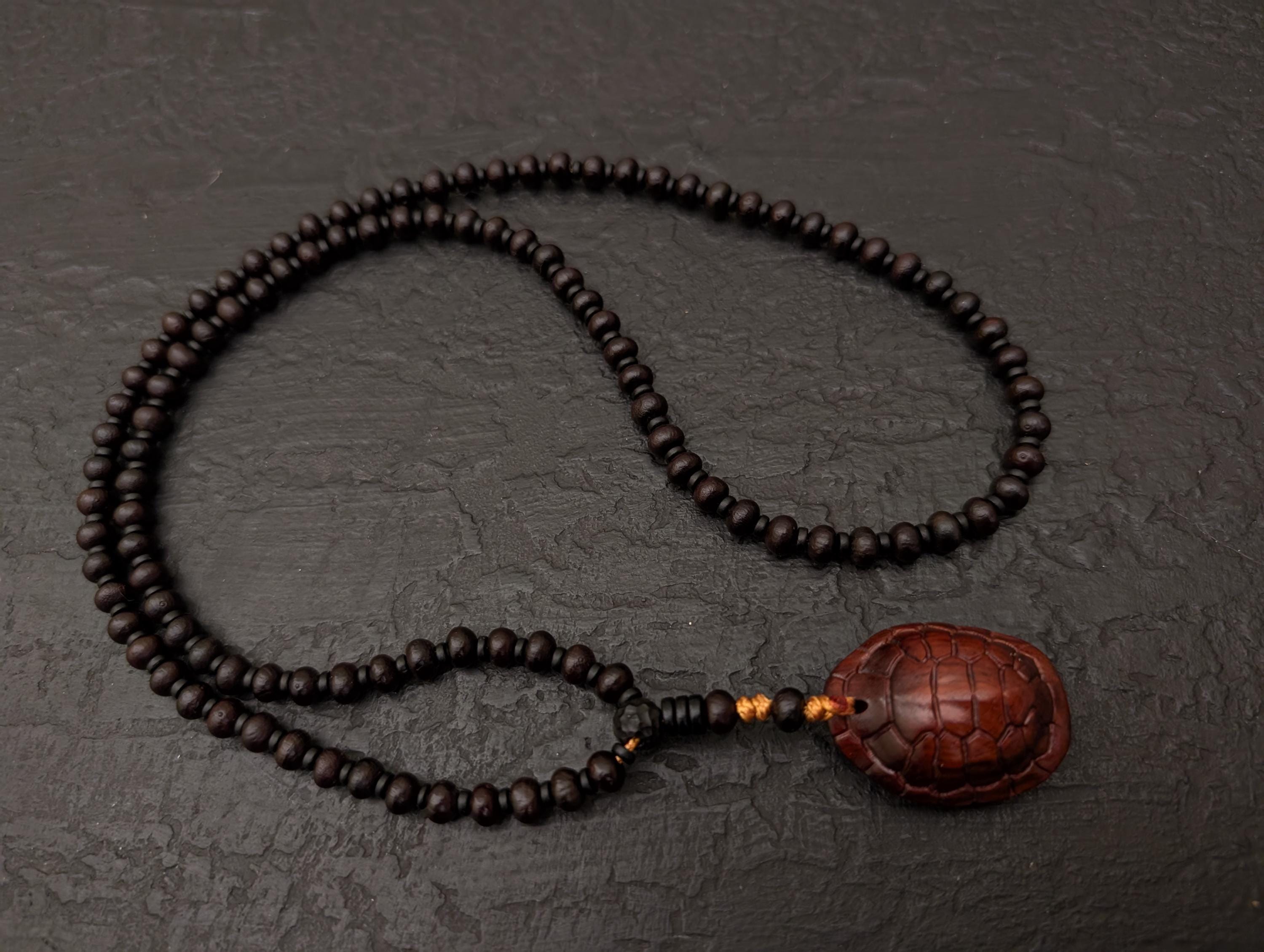 Bodhi Seed Mala Necklace: Tortoiseshell Turtle Pendant, Buddhist 108 ...