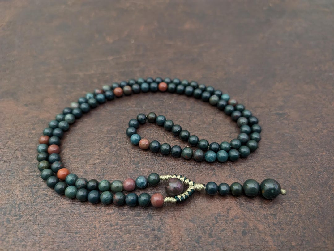 Bloodstone Necklace Mala Rosary 108 Prayer Beads, Natural Genuine Green ...