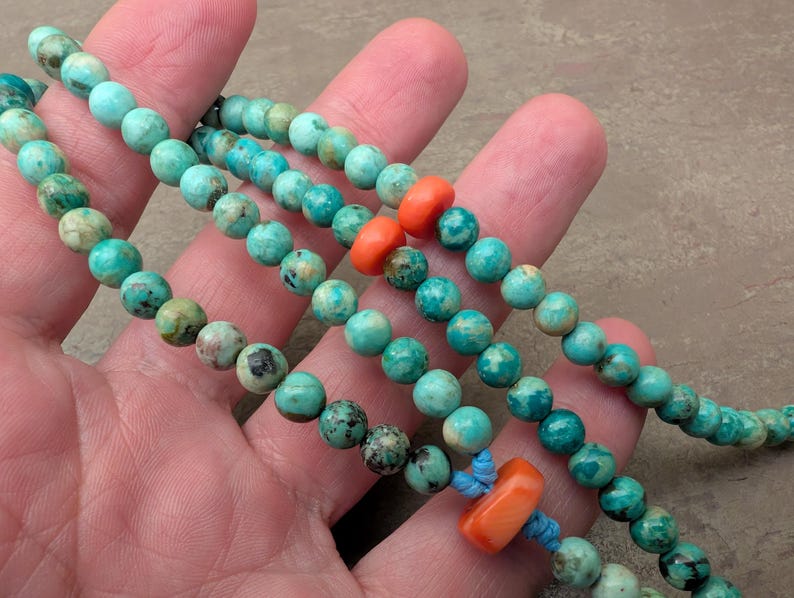 Genuine Turquoise Mala Necklace Rosary 108 Prayer Beads, Natural Earth ...