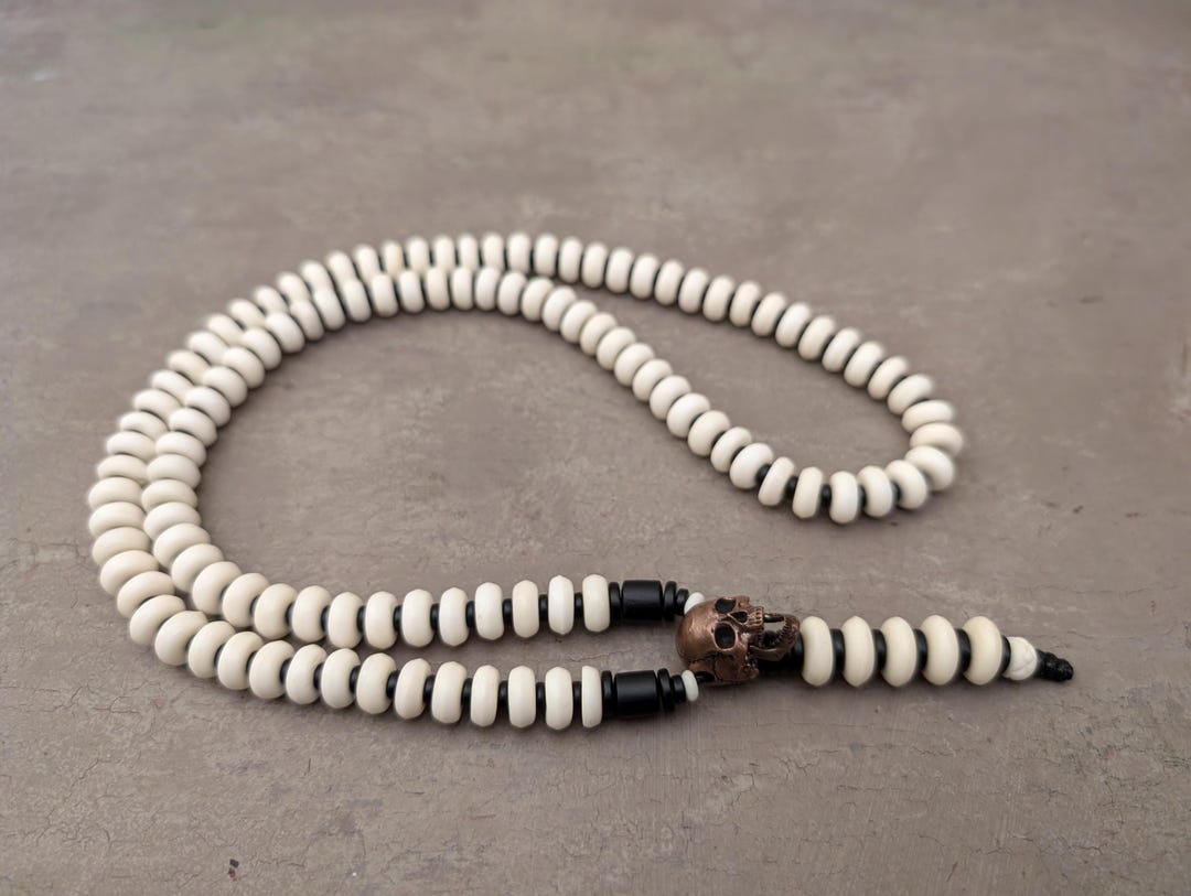 Skull Kali Mala Necklace Tibetan Buddhist Yak Bone 108 Prayer Beads ...