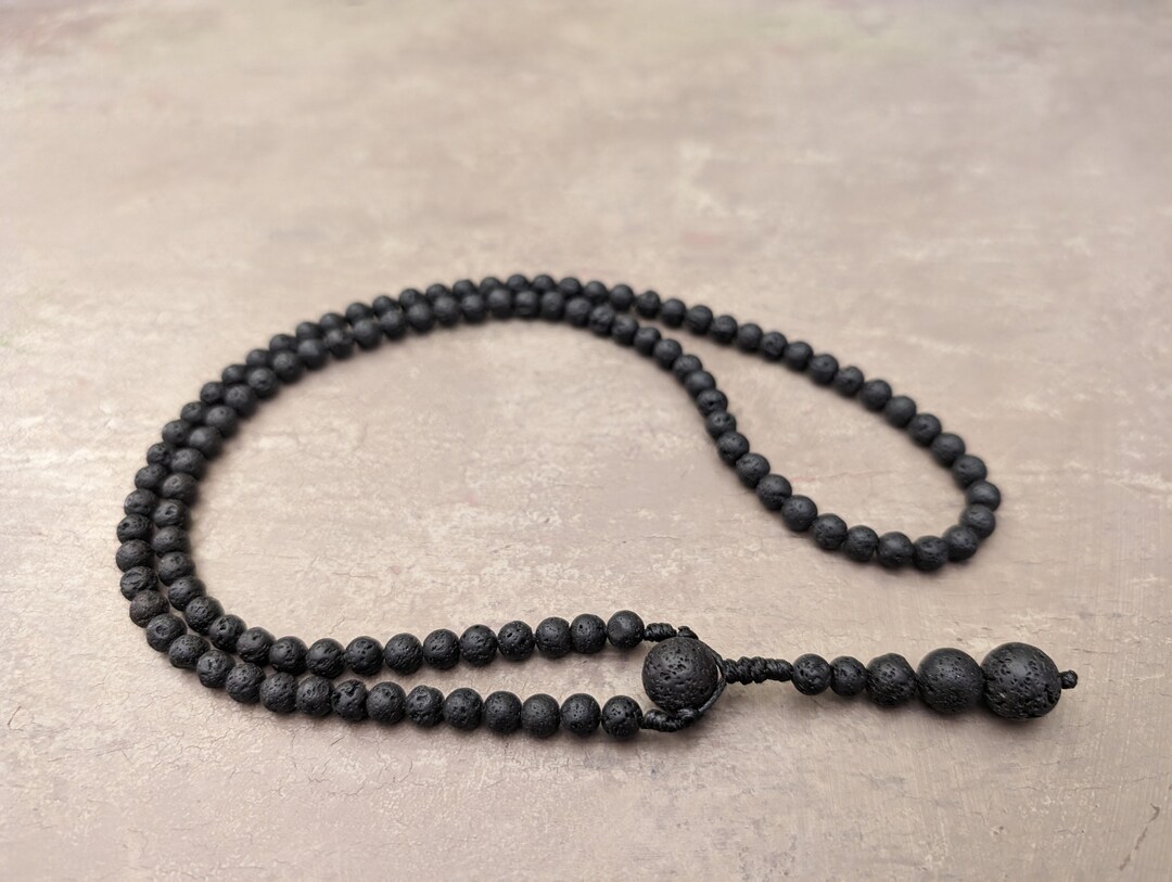 Lava Vulcanite Necklace Mala Rosary 108 Prayer Beads, Natural Genuine ...