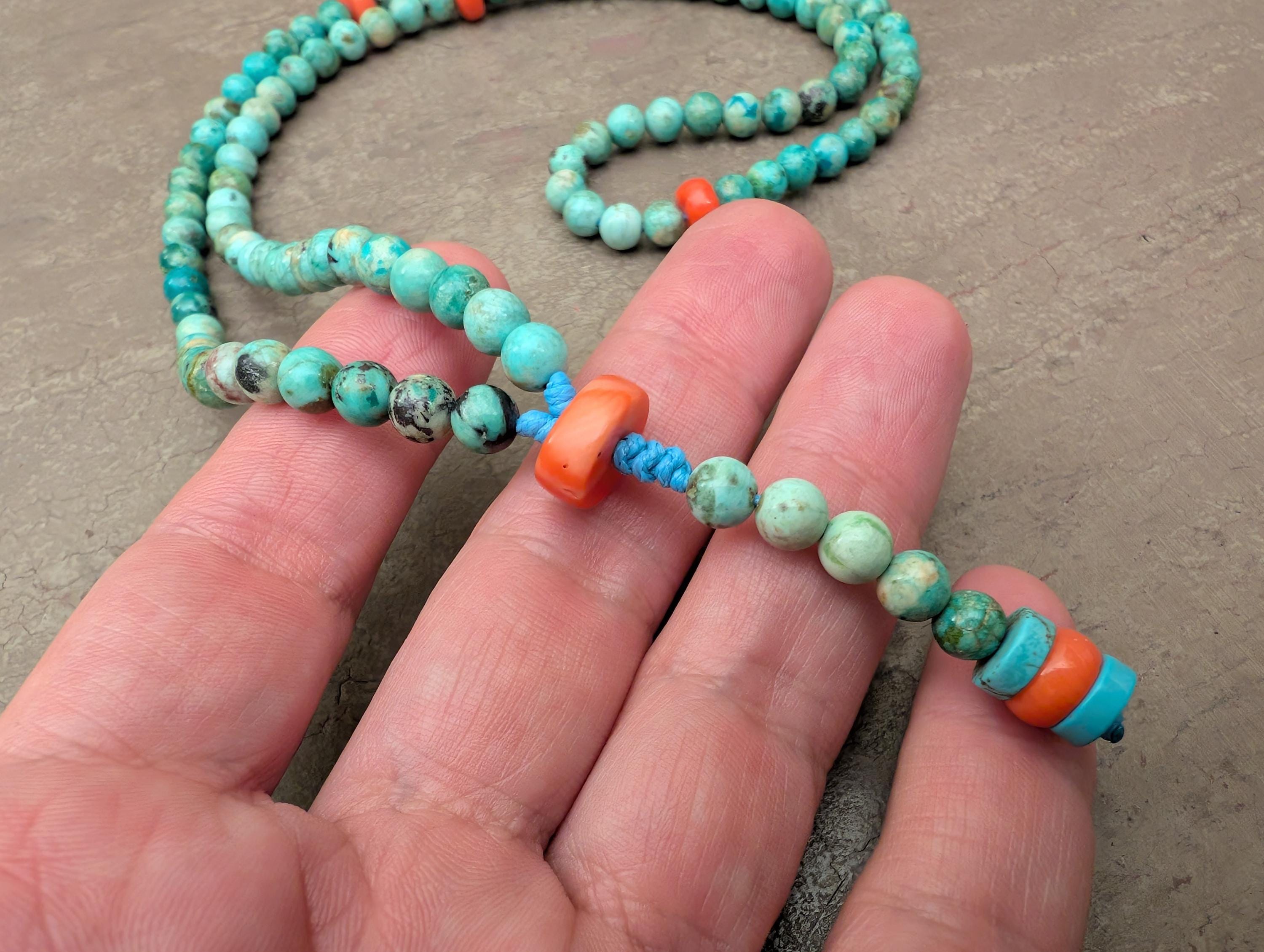 Genuine Turquoise Mala Necklace Rosary 108 Prayer Beads, Natural Earth ...