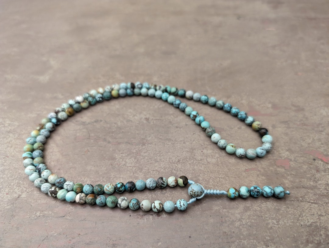 Genuine Turquoise Mala Necklace Rosary 108 Prayer Beads, Natural Earth ...